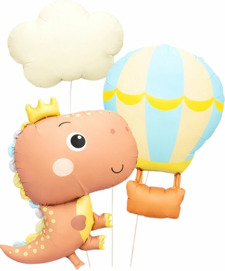 Воздушные фольгированные шары-фигуры "Милый динозавр", шарики надувные воздухом из фольги, набор шаров воздушных для фотозоны 3 штуки, шары-букет фигурные для праздника и дня рождения