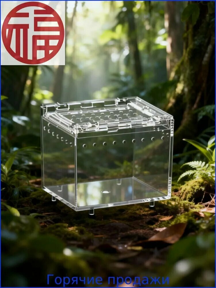 Прозрачный акриловый террариум панорамный 360 для рептилий и насекомых (змей, пауков, ящериц). Безопасный, со сдвижной дверцей.