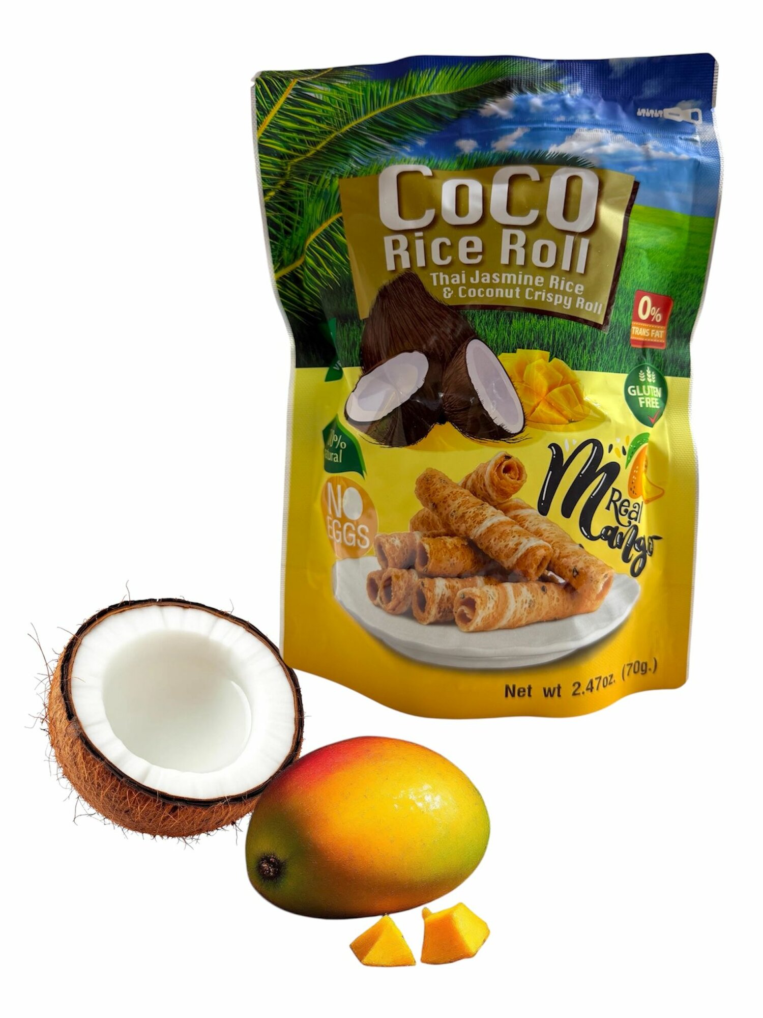 Coco Rice Кокосовые хрустящие вафельные роллы со вкусом манго 70 гр пакет