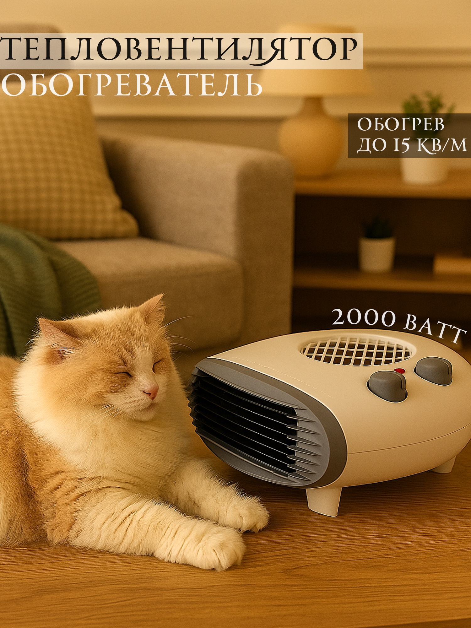 Тепловентилятор Protechno GP303, 2000 Вт, термостат, для дома, 15 м²