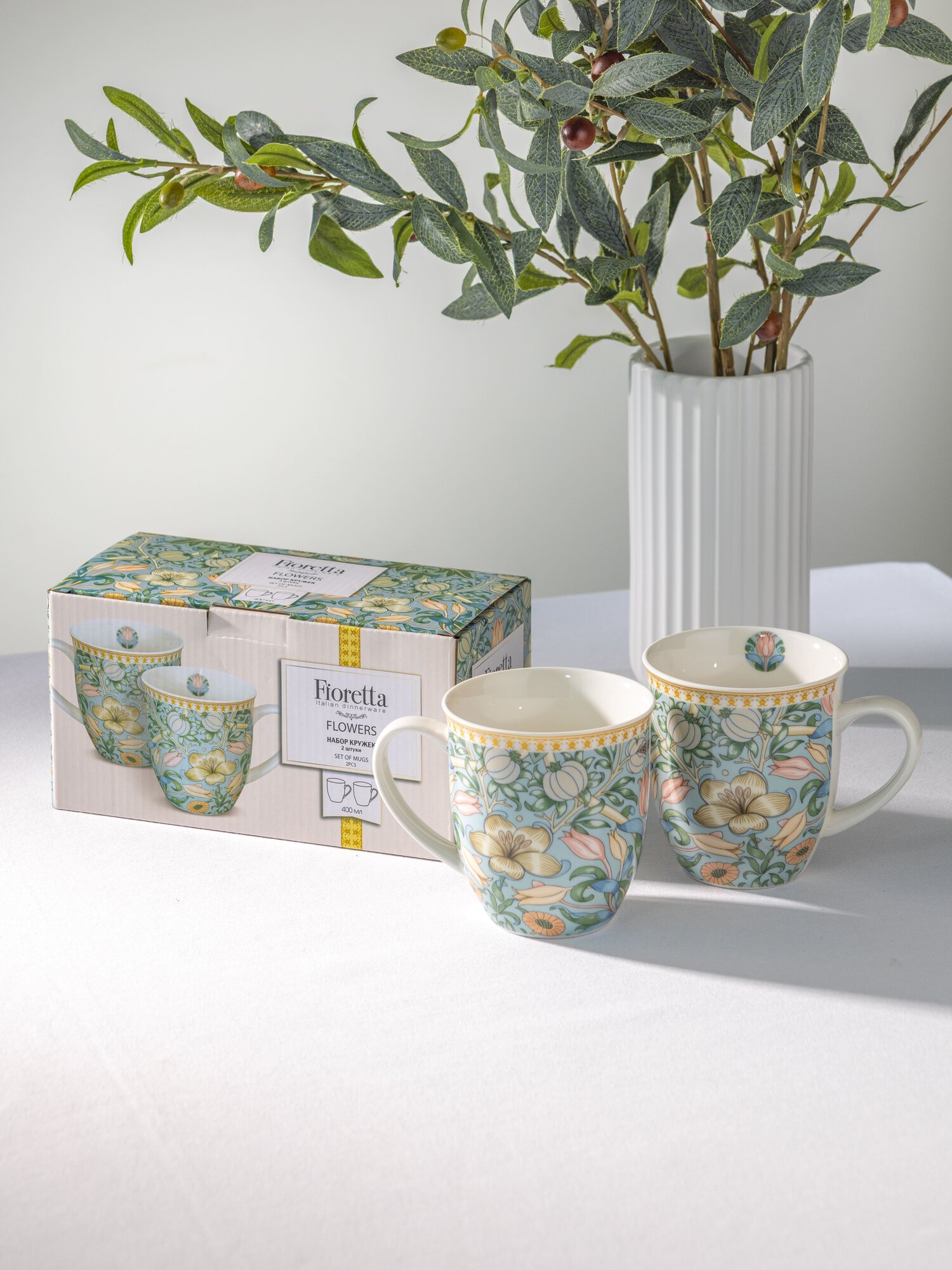 Кружка для чая и кофе FIORETTA "FLOWERS" набор 2 шт 400 мл парные