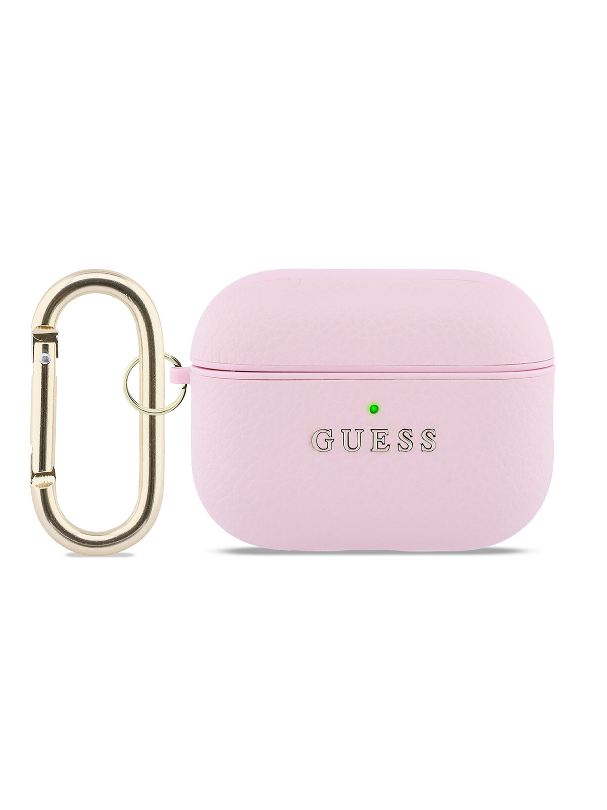 Чехол Guess для Airpods Pro 3, из зернистой экокожи, с металлическим карабином, розовый
