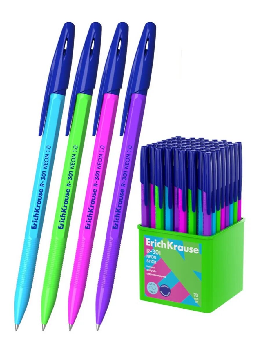 Ручка шар. R-301 Stick Neon 1.0, синяя, 70 шт.