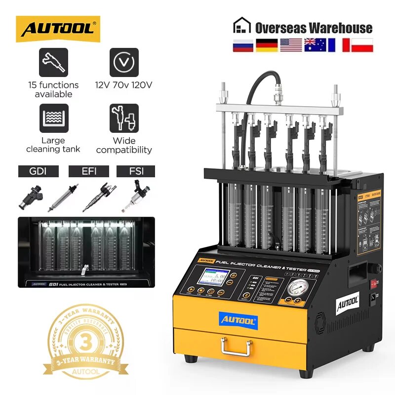 AUTOOL CT500 GDI EFI FEI пьезоэлектрические топливные форсунки, очиститель и тестер, 6-цилиндровый тестер для очистки топливных форсунок 110 В-230 В