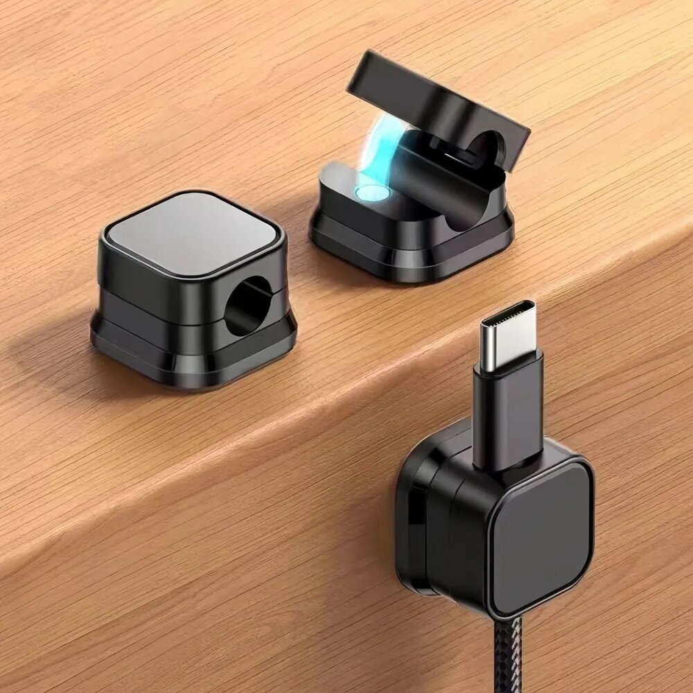 USB Держатель для проводов магнитный крепление кабелей шнуров зарядок самоклеящийся набор 3 шт