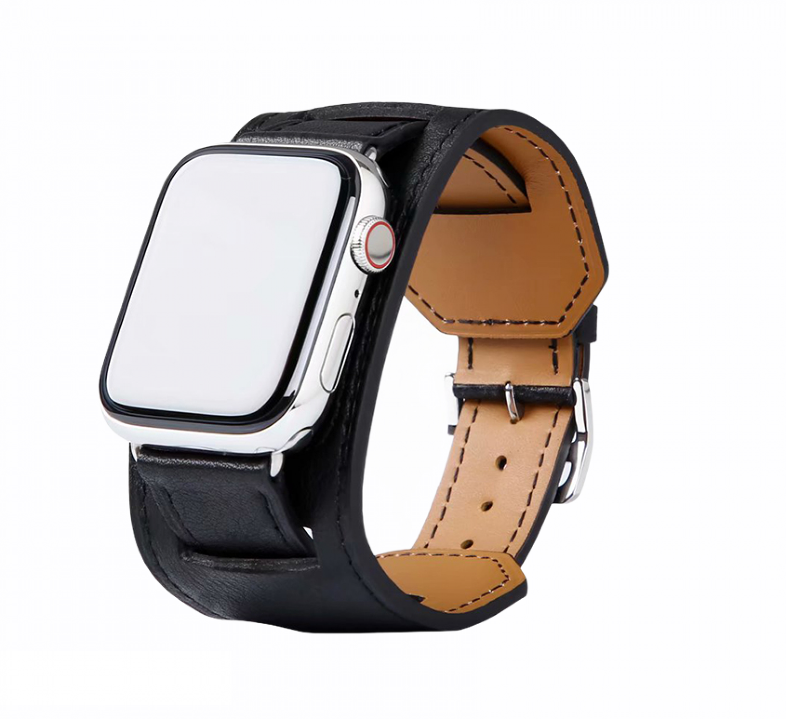 Широкий ремешок-напульсник MyPads из импортной кожи для Apple Watch 42mm черный