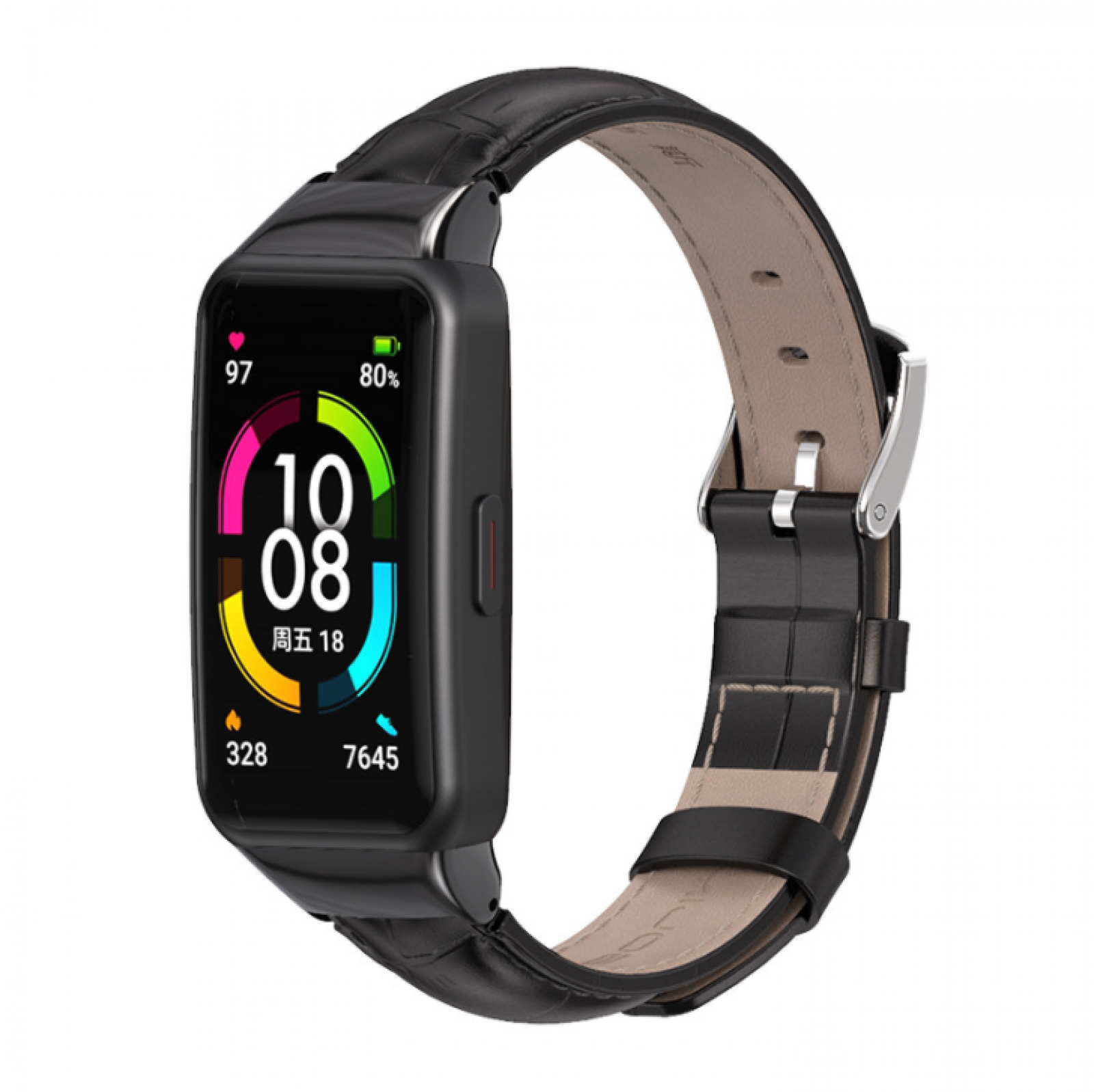 Сменный кожаный ремешок Чехол. ру для HONOR Band 6 с тиснением под кожу крокодила, черный