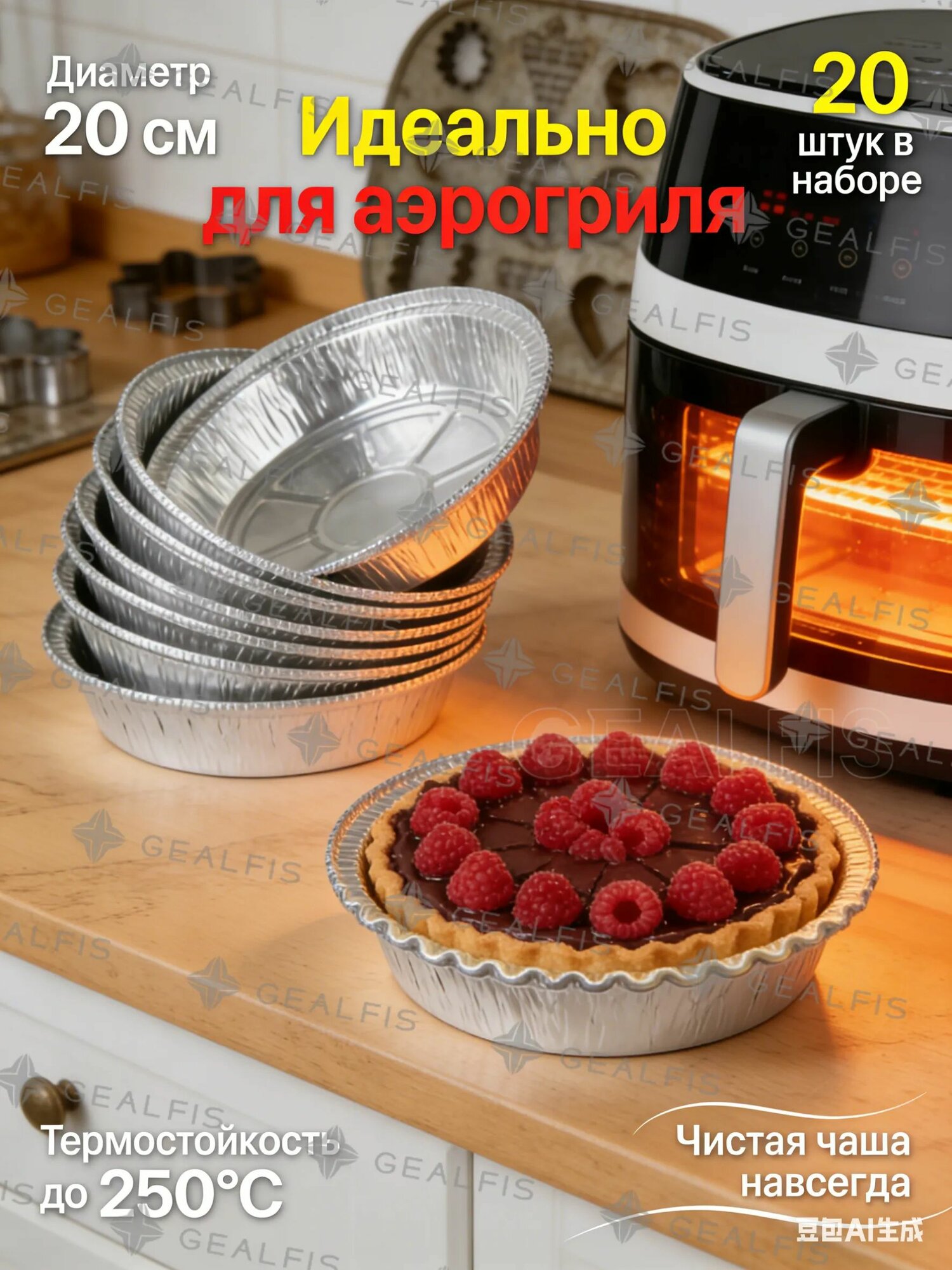 Форма для выпечки круглая 20 см фольгированная 20 шт для пирогов и кексов в духовку одноразовые противни из пищевой фольги для дома и кафе