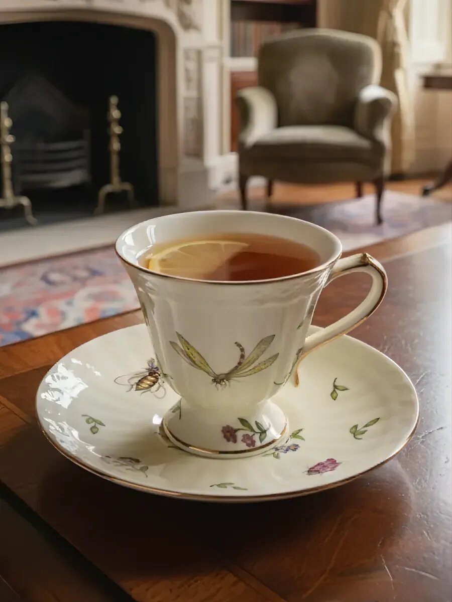 Чайная пара "Тепло в руках" - "Британская стрекоза, пчела и божья коровка", 220 мл, набор кружка и блюдце