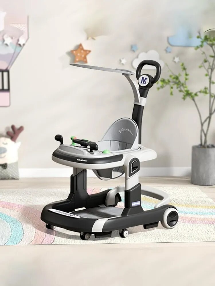 Детские ходунки Baby Walker, регулировка высоты сиденья, игровая панель, 4 колеса, для детей 6-12 месяцев