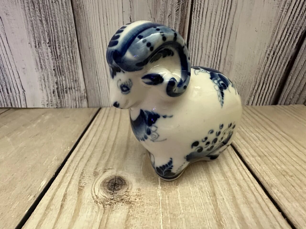 Cтатуэтка Барашек Гжель Фарфор винтажная Авторская