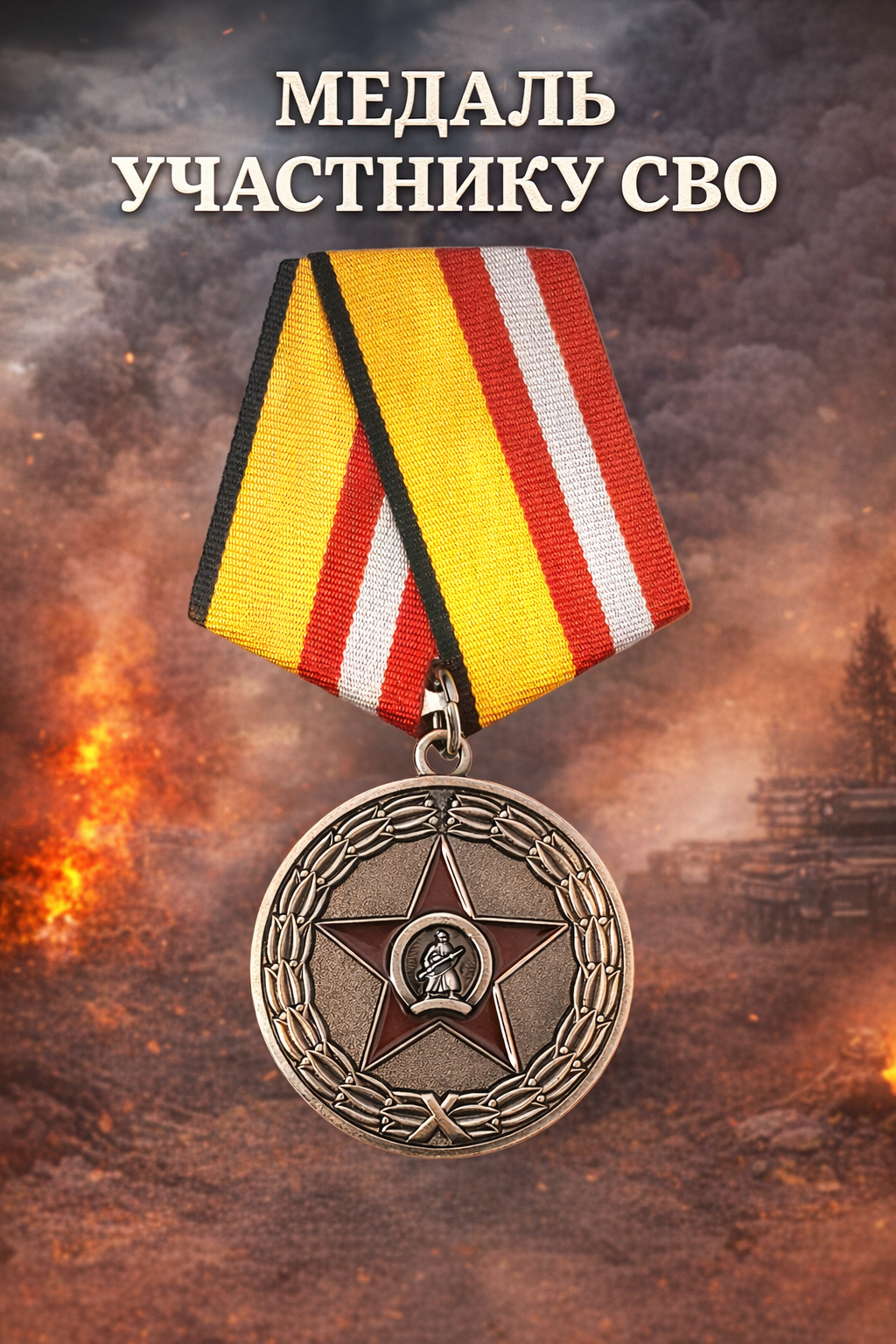 Медаль "Участнику СВО", с удостоверением, металл, серебристая, буз футляра