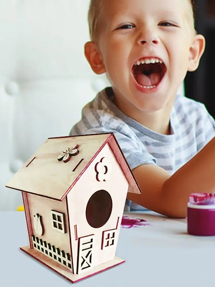 Kids Birdhouse Kit, Paint Bird House для детей , Картина по номерам