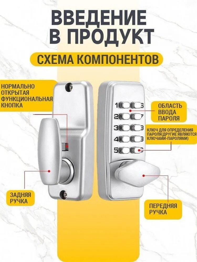 Кодовый замок для металлических дверей, антивандальный, со сменным кодом 2-4 символа, температура -40 +50, толщина двери 30-60 мм — фото 1