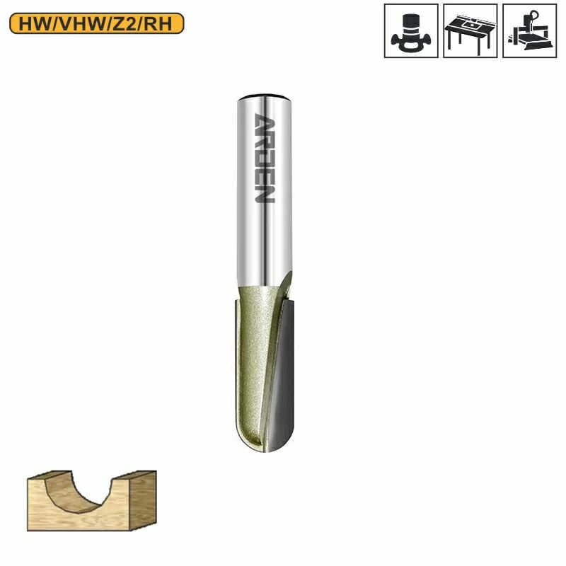 Фреза пальчиковая, D 15.9 мм, I 31.8 мм, S 12x40 мм, Z 2, R 7.94 мм Arden 204233