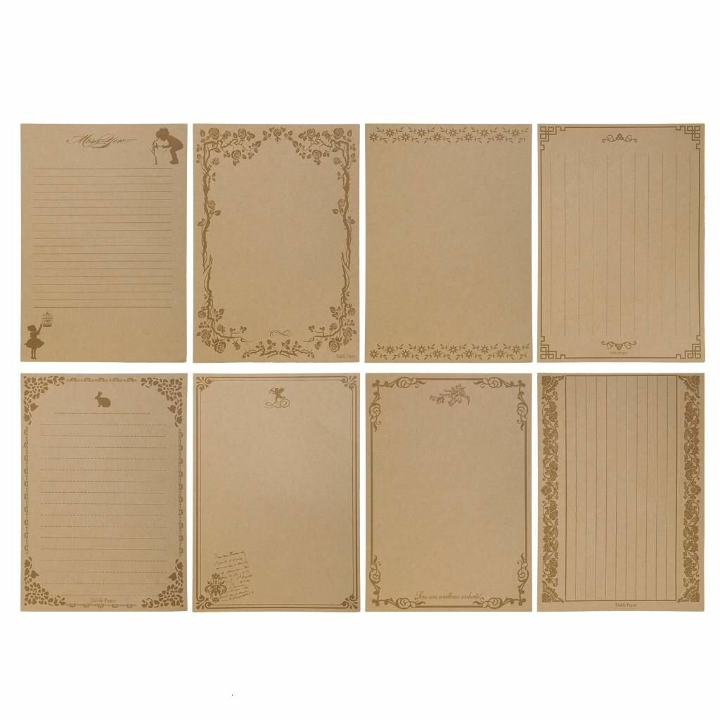 Бумага для писем A5, 8 листов, коричневая, линованная, - C