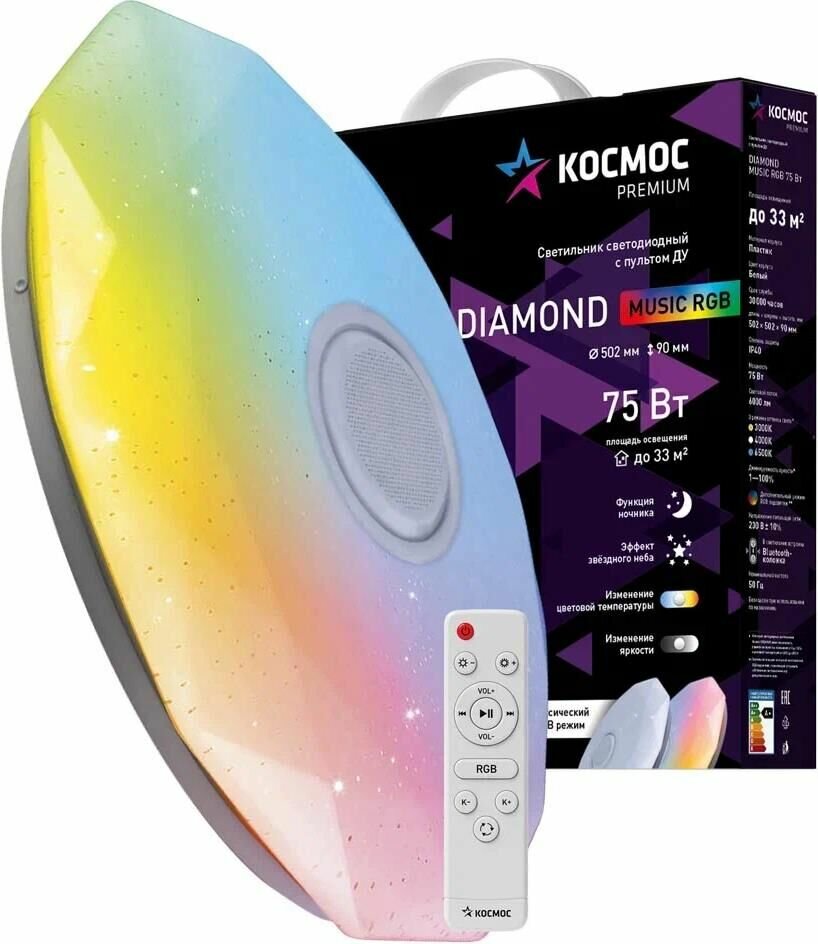 Светильник настенный Космос потолочный KSDiamRGBmus75W белый