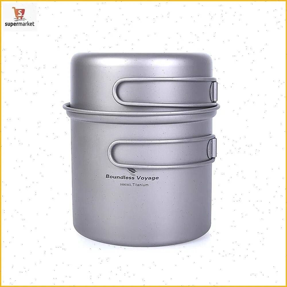 Туристический походный котелок из титана 1000 и 500 мл с крышкой и чехлом