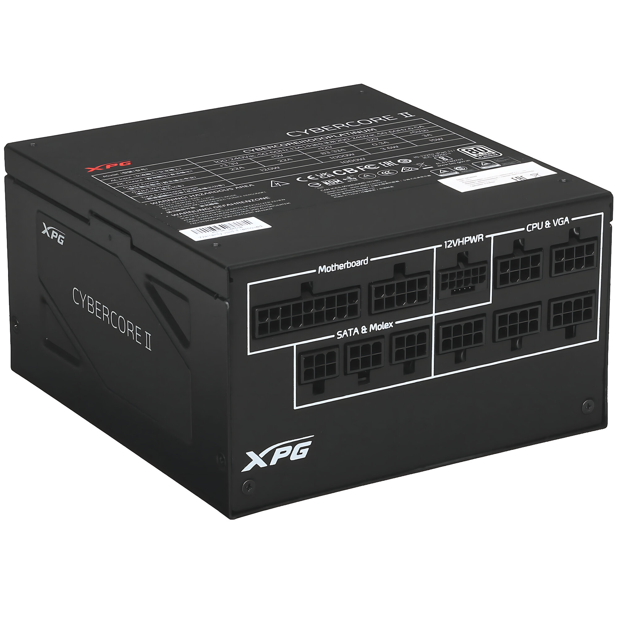 Блок питания ADATA XPG 1000W CYBERCORE II, модульный, 16 Pin PCIe 5.0, 80 PLUS Platinum (CYBERCOREII1000P-BKCEU)