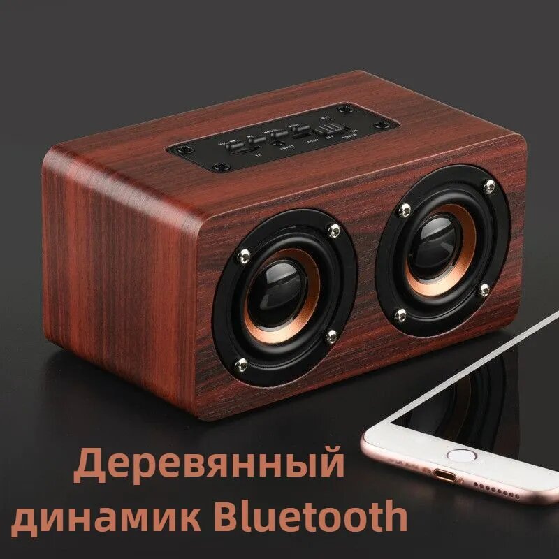 Деревянная Bluetooth-колонка с усиленным басом, поддержкой TF-карт, портативный мини-динамик для телефона и ПК