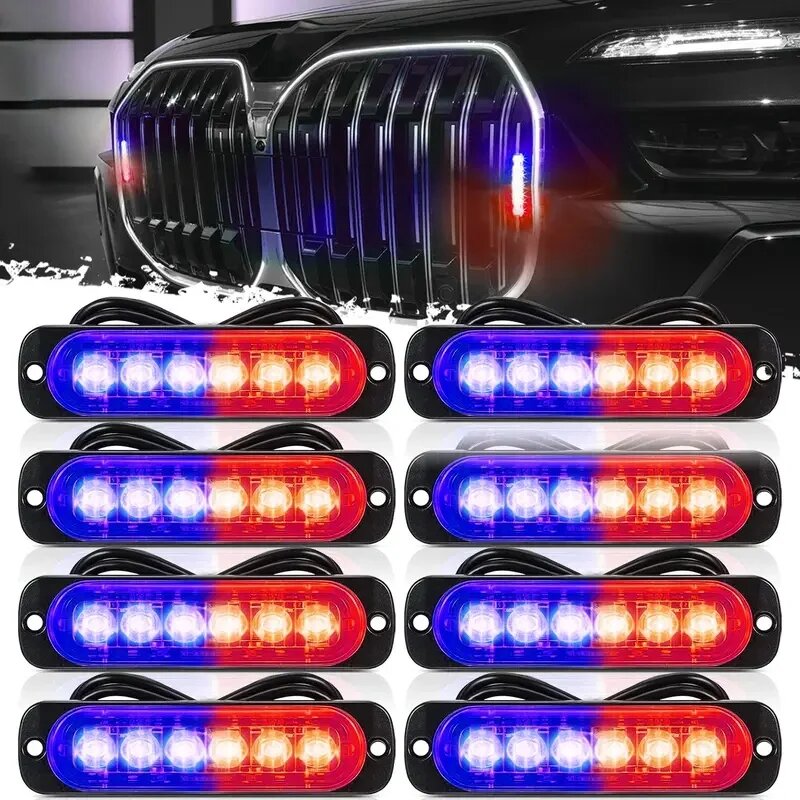 Светодиодные стробоскопы 8 шт. для авто 12/24В, blue red