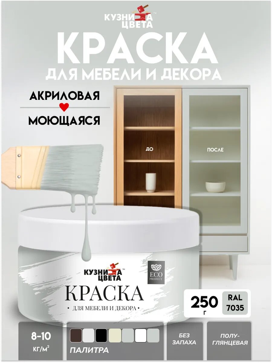 Краска для мебели и дерева меловая светло-серый 0,25кг