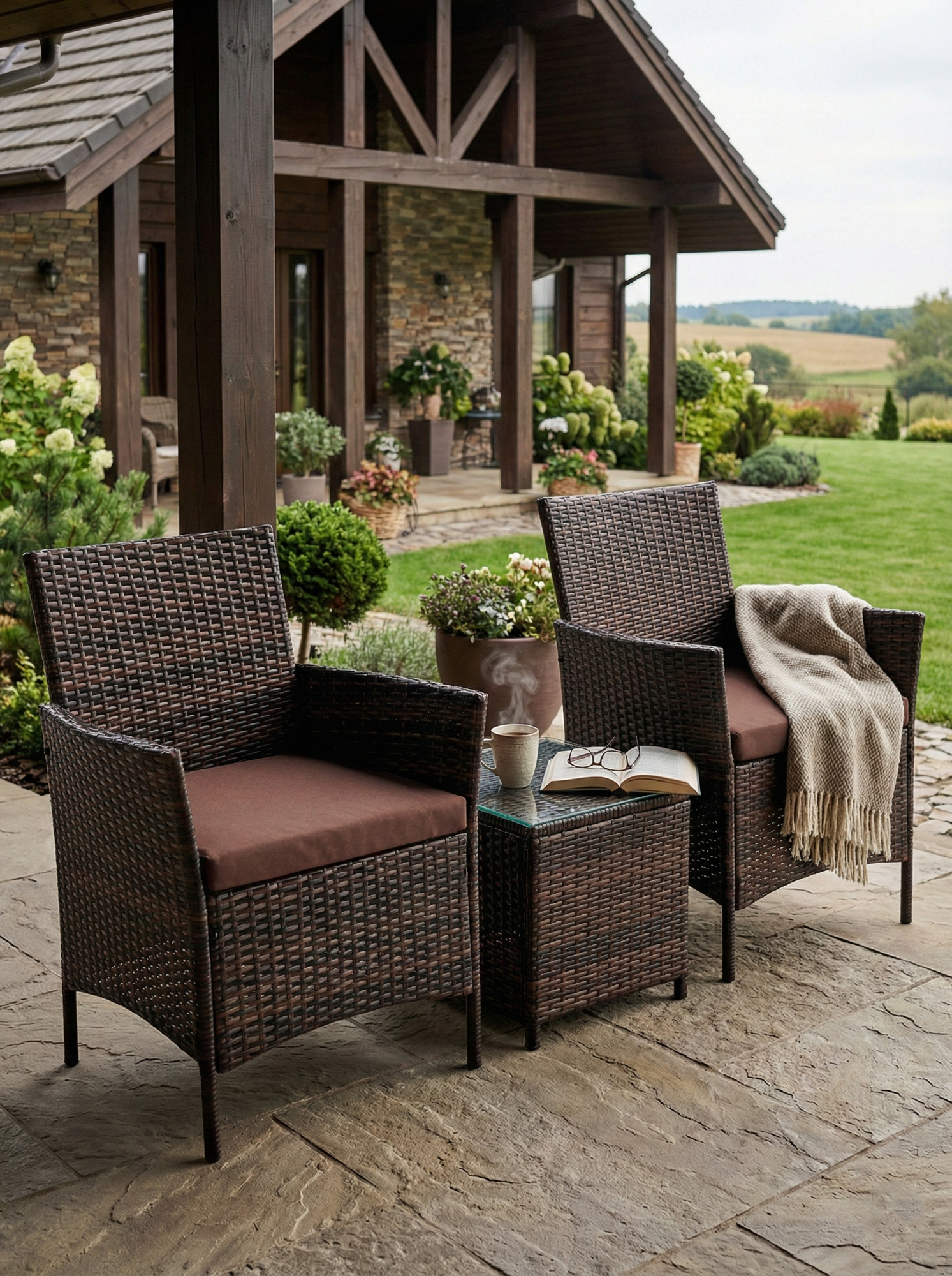 Комплект из искусственного ротанга Киото Дуэт (Kioto Duet), шоколад