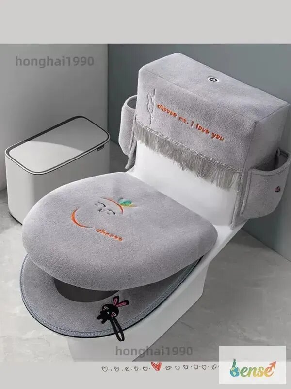 Чехол для сиденья унитаза мягкий серый 3 шт. чехол для бачка и сиденья. Китай