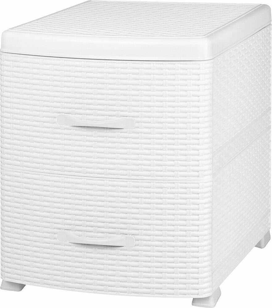 Комод для вещей пластиковый "Ротанг" 2 секции, белый