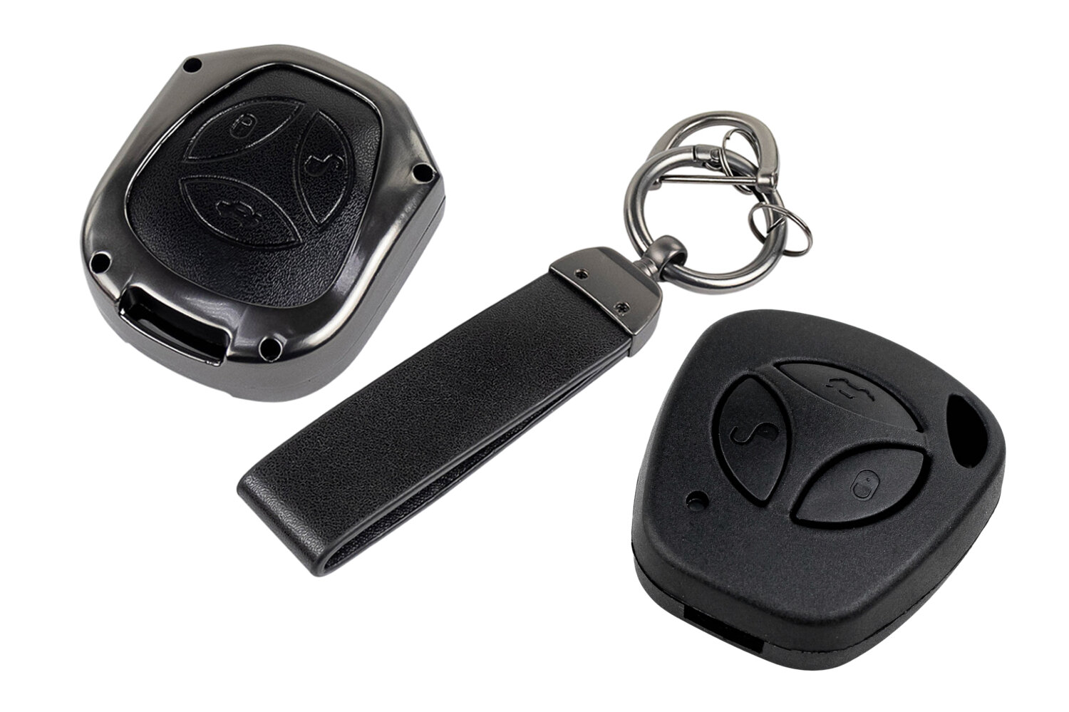 Пульт центрального замка Норма с чипом и алюминиевым чехлом (черный с текстурой кожи) для Лада Приора, Калина, Калина 2, Гранта, Гранта FL до 2019 г. в. и с 2023 г. в, Датсун