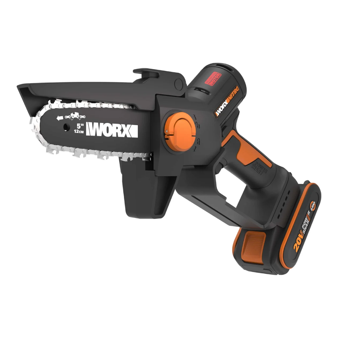 Пила цепная аккумуляторная Worx WG325E, 20 В, длина шины 12 см, 2Ач х1, ЗУ 2А, 10 м/с, черный