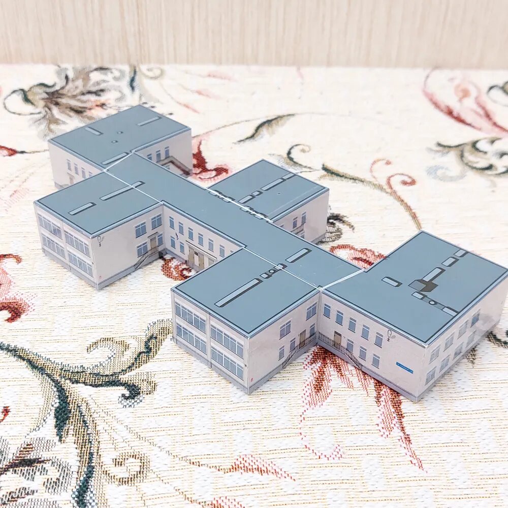 Макет кирпичного детского сада типовой серии 2С-04-14. Модель для сборки из бумаги (масштаб 1:300) - 3 листа А4