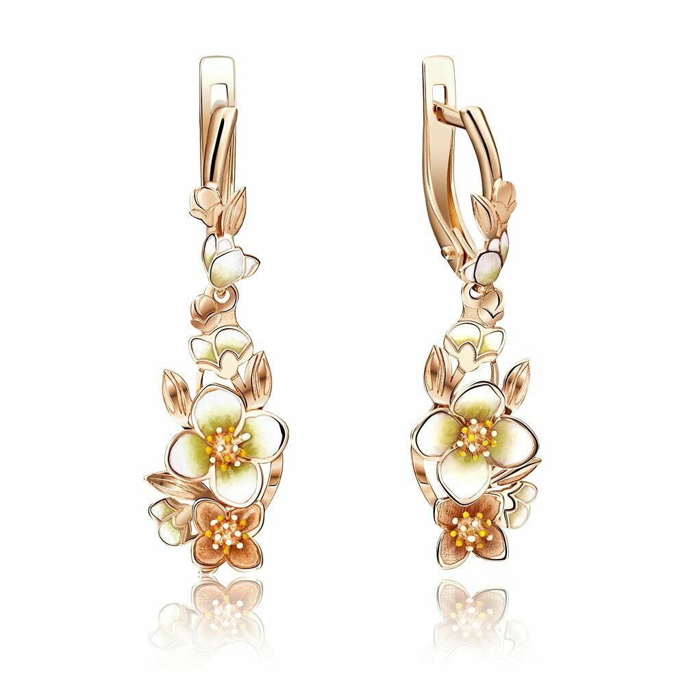 Серьги с подвесками PLATINA, красное золото, 585 проба, эмаль