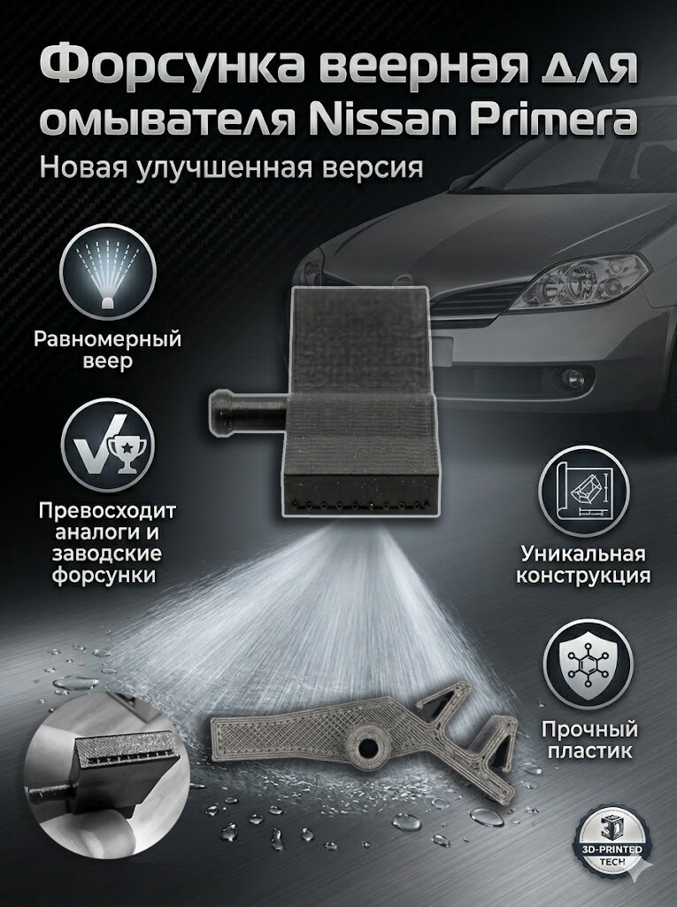 Форсунка веерная для омывателя Nissan Primera. Новая версия 1 шт.