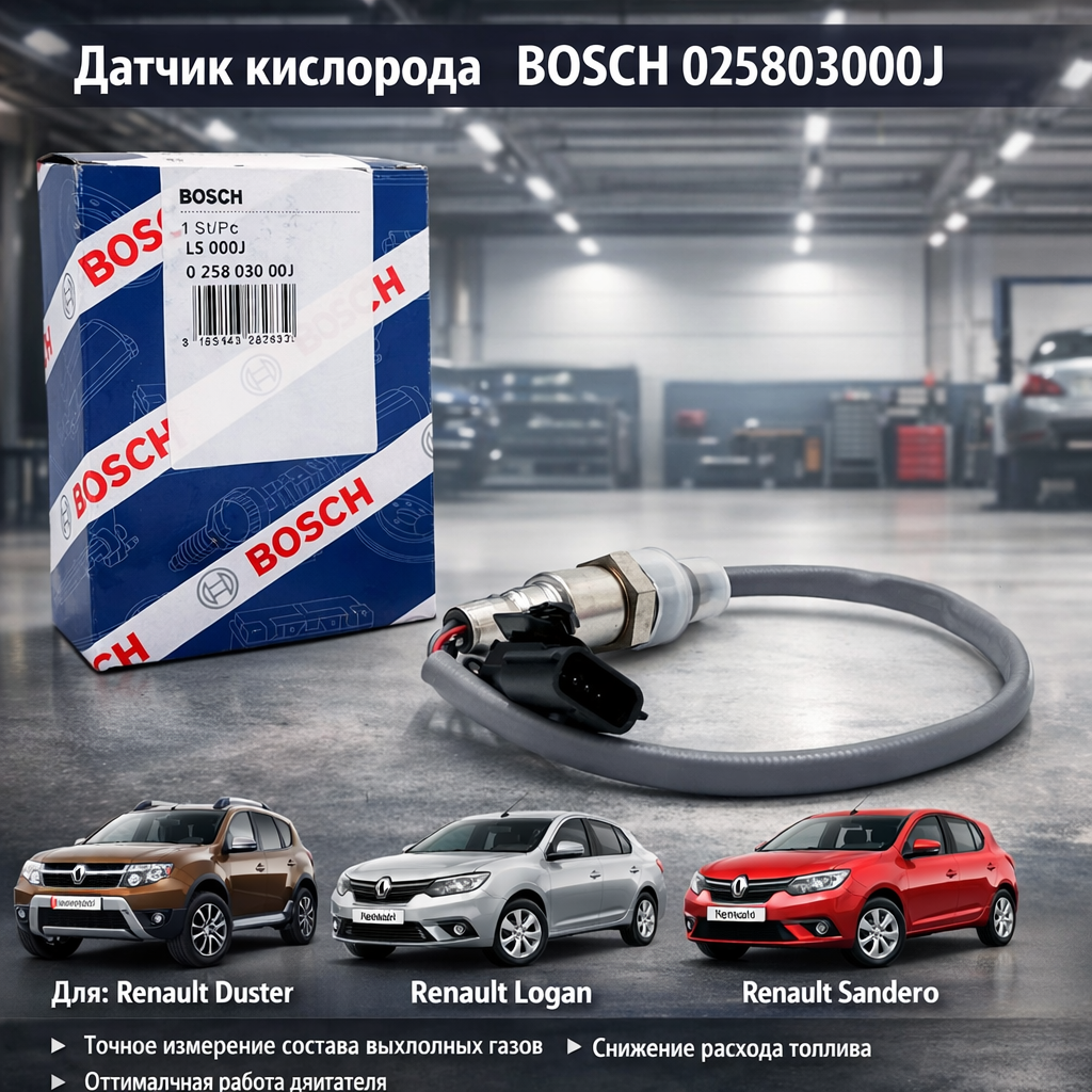 Датчик кислородный (лямбда-зонд) Bosch 025803000J подходит: Renault Duster, Captur, Megane, Twingo, Dacia Dokker
