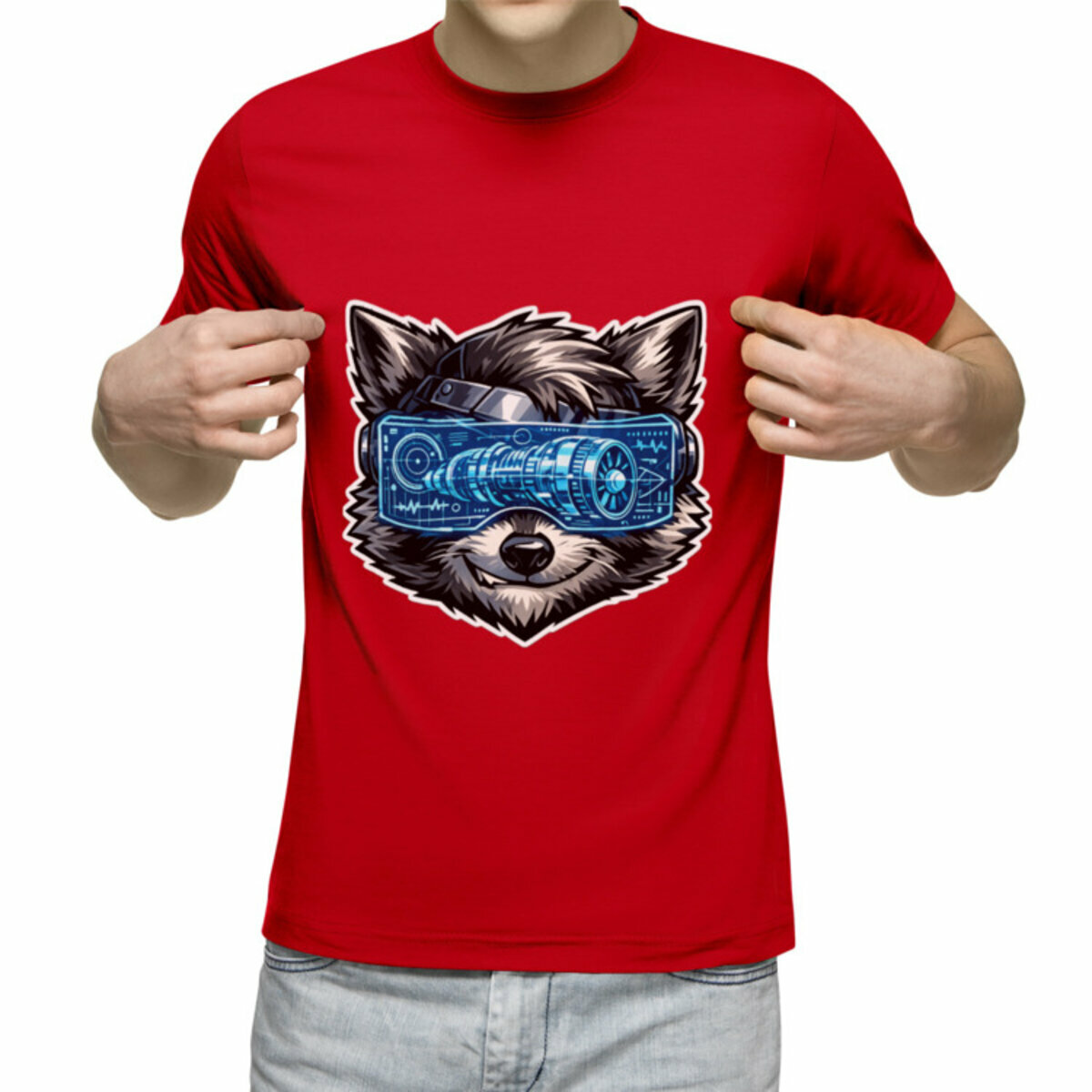 Мужская футболка «Кибер-Волк Техно-Визор - Cyber Wolf» (красный, S)