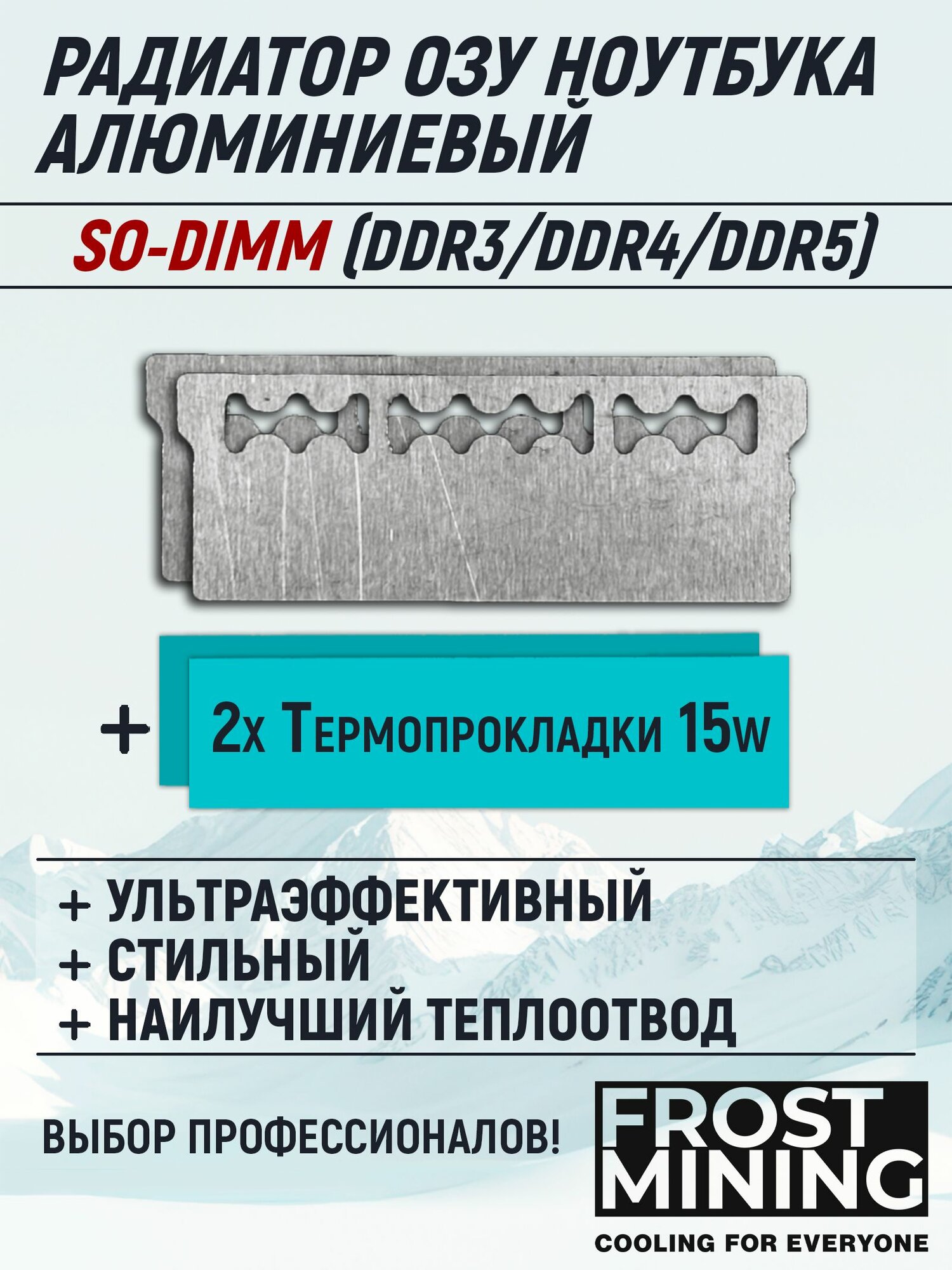 Радиатор ОЗУ ноутбука, 2шт, FrostMem для охлаждения оперативной памяти SO-DIMM (DDR3, DDR4, DDR5) (ОЗУ) ноутбука алюминиевый