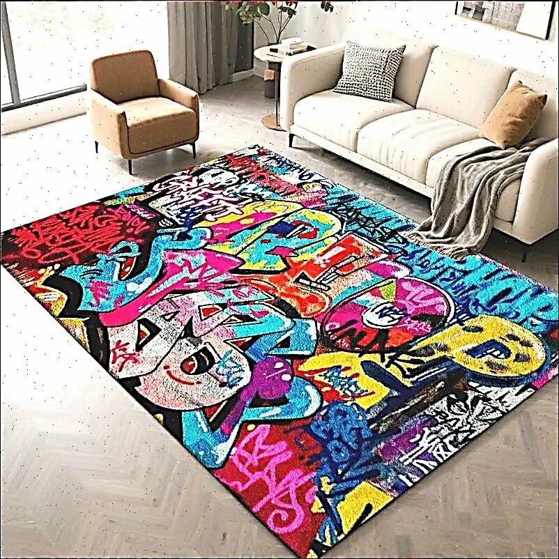 Ковер дорожка 100 см с абстрактным граффити рисунком из акрила и вискозы для гостиной