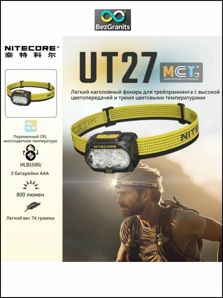 Портативный фонарь NITECORE UT27 для активного отдыха, бестселлер для походов и трайлрана, надевается на голову