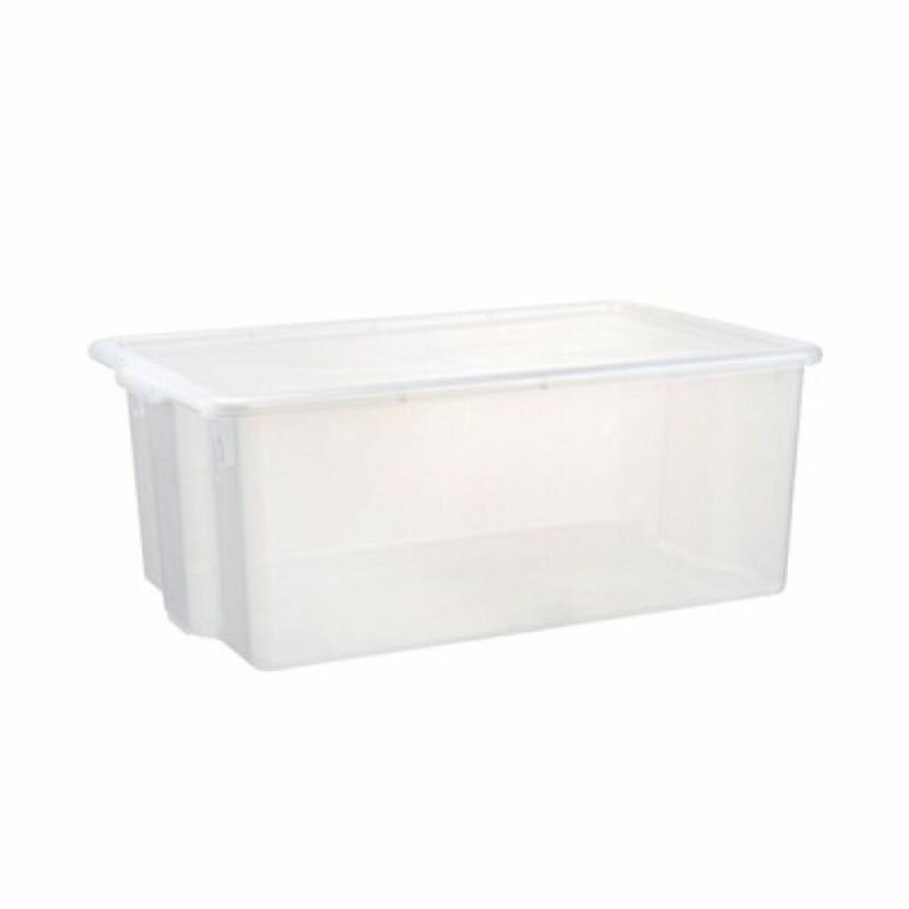 Ящик хозяйственный Berossi Porter 50 л с крышкой на защелках, прозрачный пластиковый контейнер для хранения, 66х42х26 см