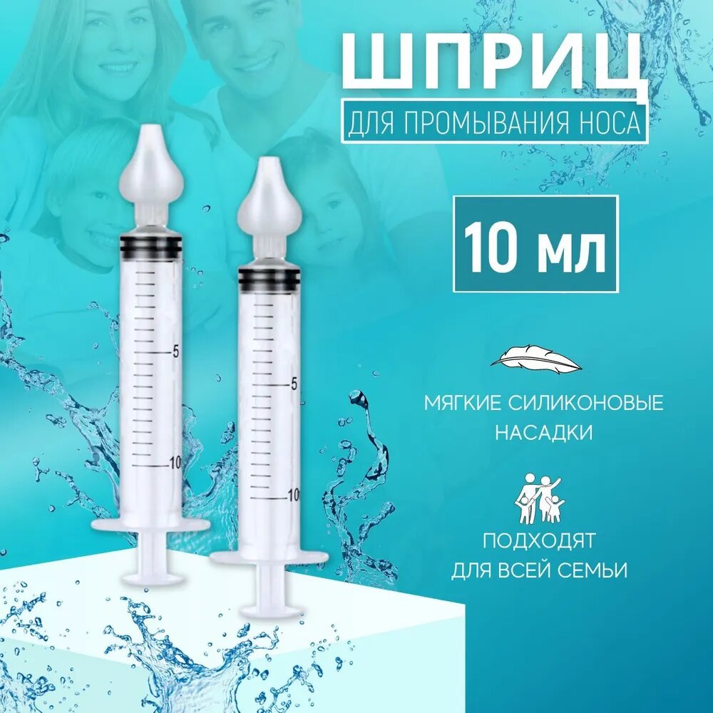 Аспиратор назальный детский с 2 насадками, ирригатор портативный шприц для промывания носа