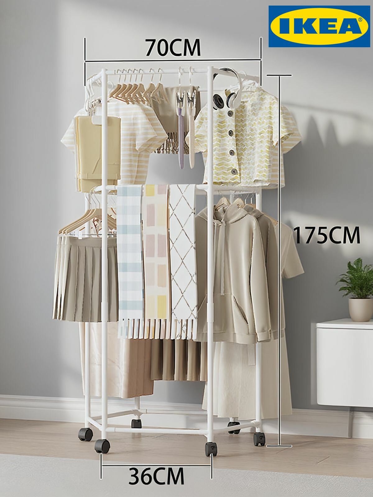 Сушилка для белья икеа, напольная, вертикальная, металлическая, цвет белый, 175см, 1шт