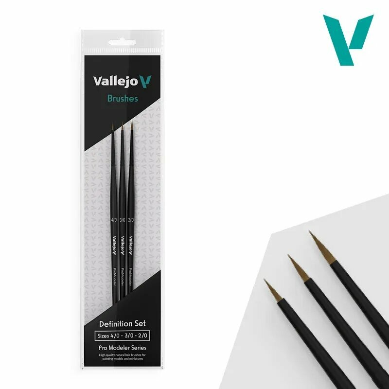 Кисти для моделирования New Vallejo Hobby Brushes-Definition Set - Natural Hair (Sizes 4/0, 3/0 & 2/0) B01990