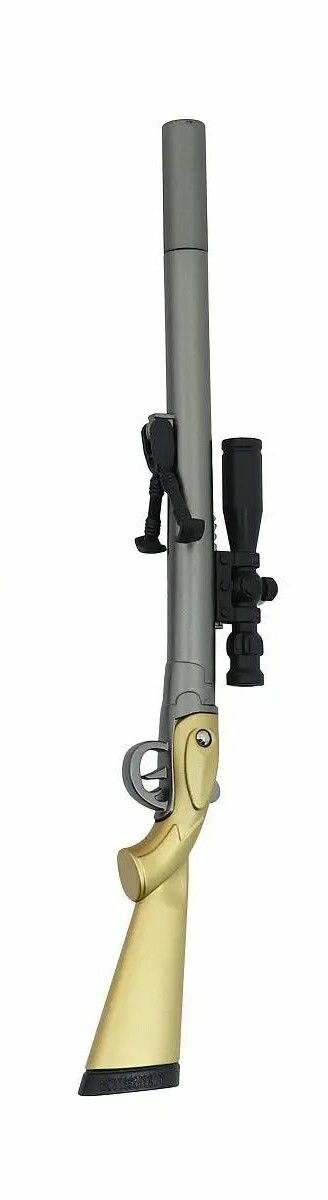 Ручка шариковая, синяя, корпус в виде ружья, золотая