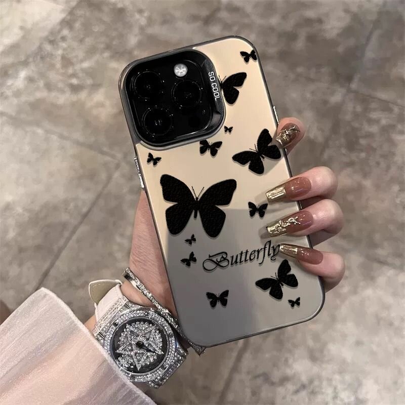 Чехол на Айфон 13/14 / iPhone 13/14 черный Баттерфляй силиконовый ударопрочный