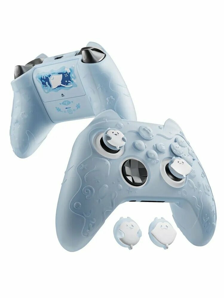 PlayVital силиконовый чехол для геймпада Xbox Series X/S Ocean Whisper, полупрозрачный с насадками на стики, мятно-голубой