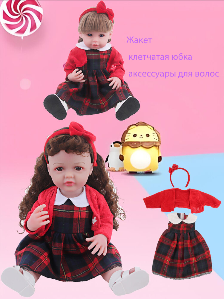 Одежда для кукол реборн 55 см. Юбка в клетку + жакет + аксессуары для волос Подходит для 22 дюймов Новорожденная кукла