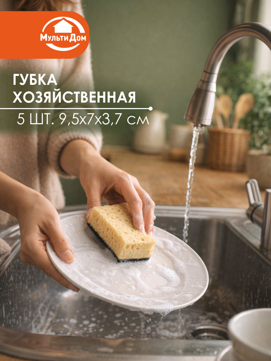 Губка для посуды набор 5 штук 9,5х7х3,7 см поролон комбинированный (пенополиуретан).