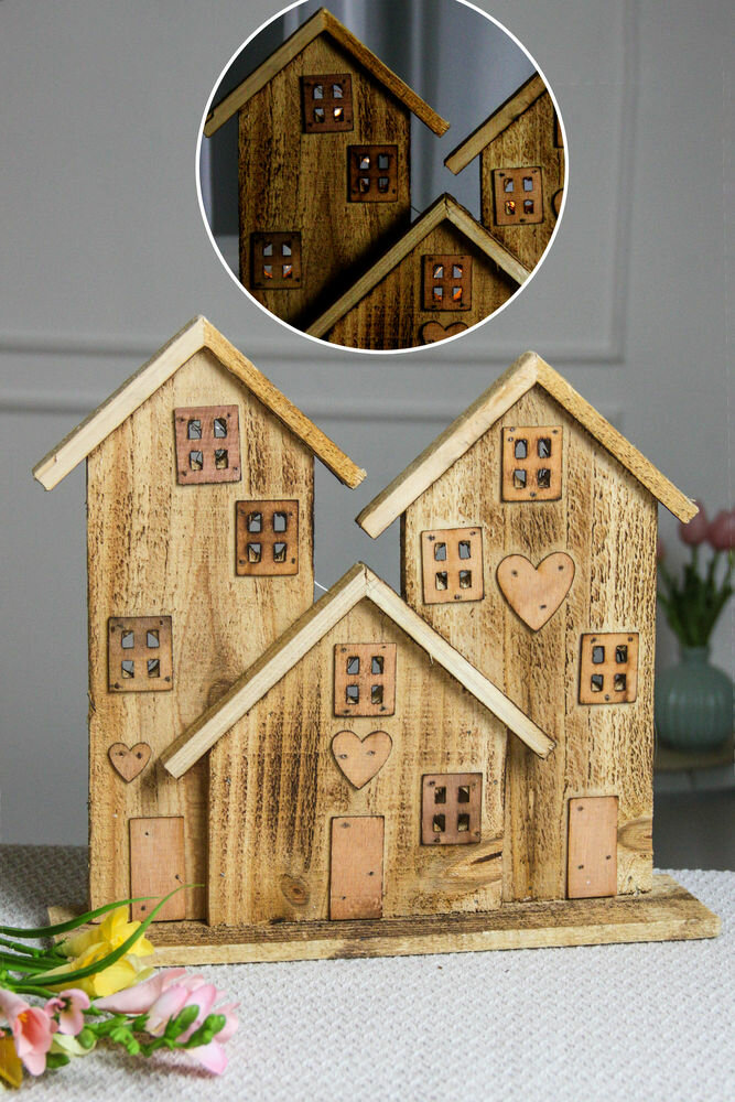 Декоративное интерьерное украшение домики фюссена с подсветкой, дерево, 29 см, батарейки, Koopman International ACW007620-2