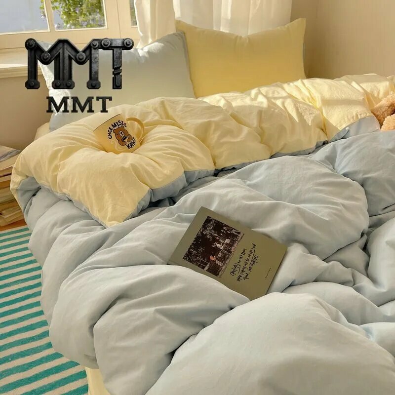 Пододеяльник MMT1 из хлопка, двуспальный, размер 200x230, цвет туманно-голубой с сыром, деликатная стирка